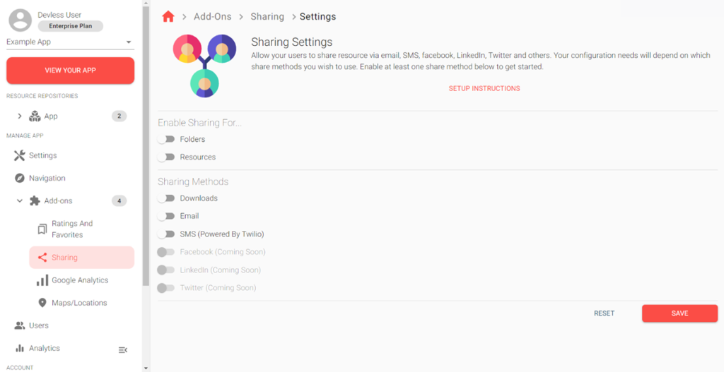 Devless Free No-code App Builder - Sharing Add-on